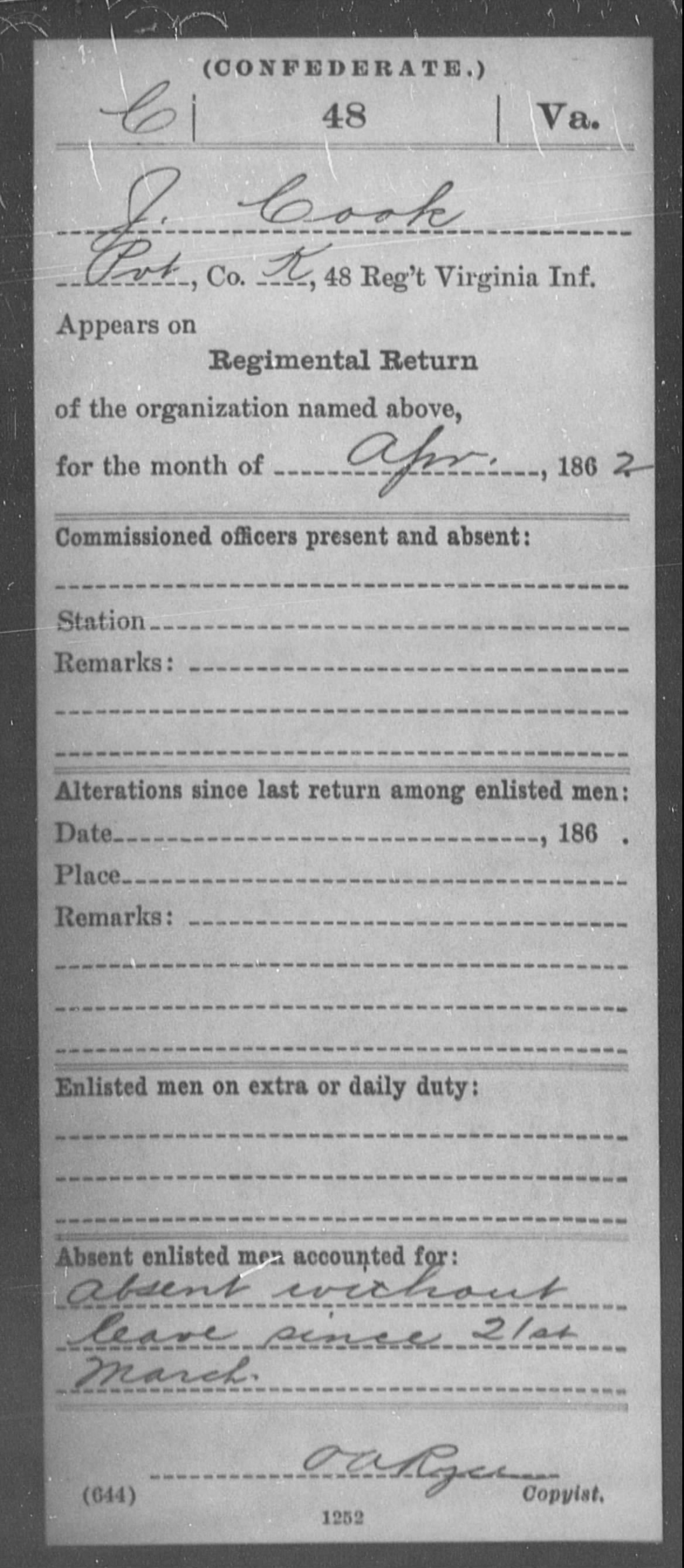 James H Cook - Russell County, Virginia in the Civil War